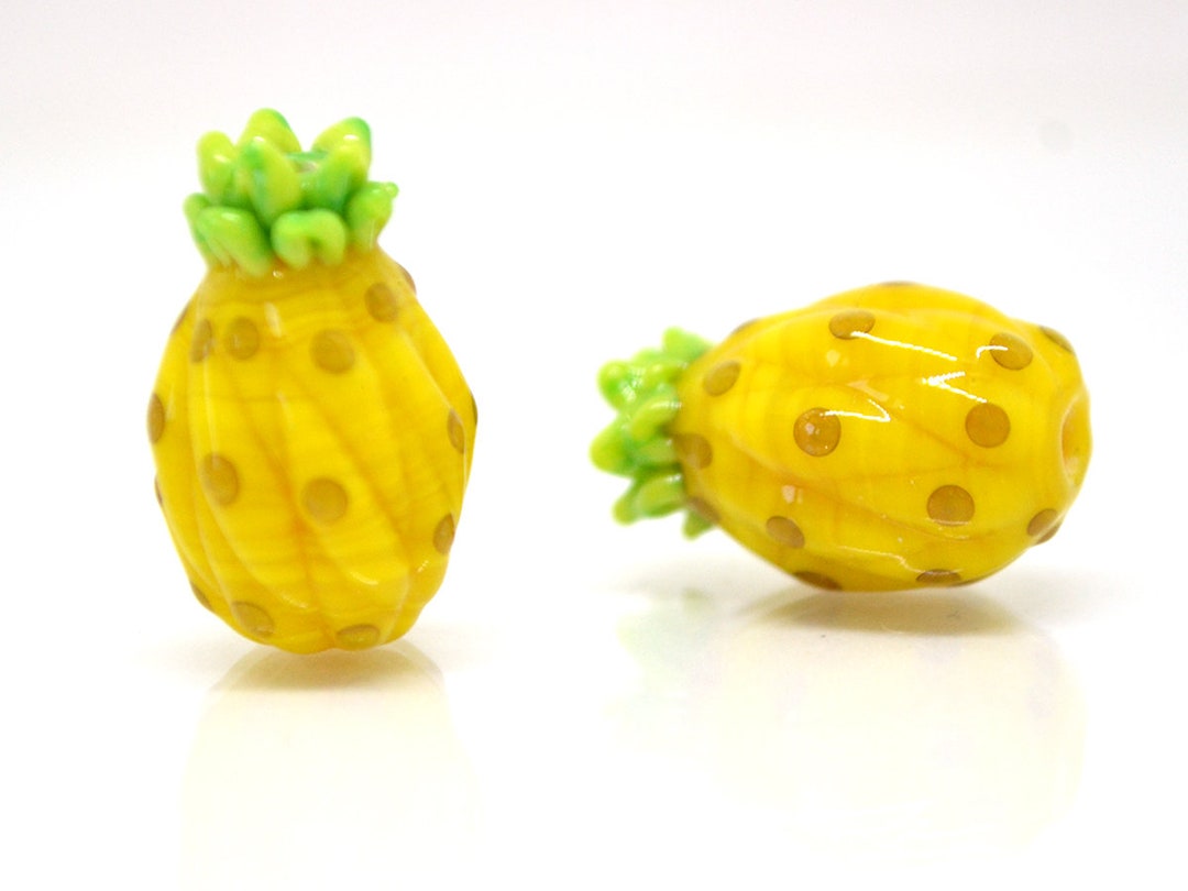 Glass Pineapple Beads, Yellow Lampwork Beads, Ananas Glass Beads, Glass ...