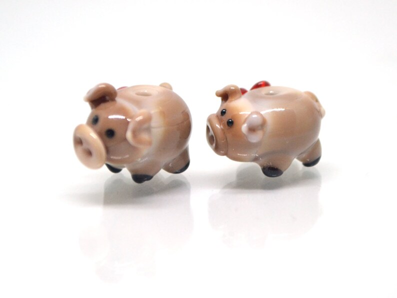 Glass Beige Pig Beads, Beige Animal Glass Beads, Tiny Pig Miniature ...