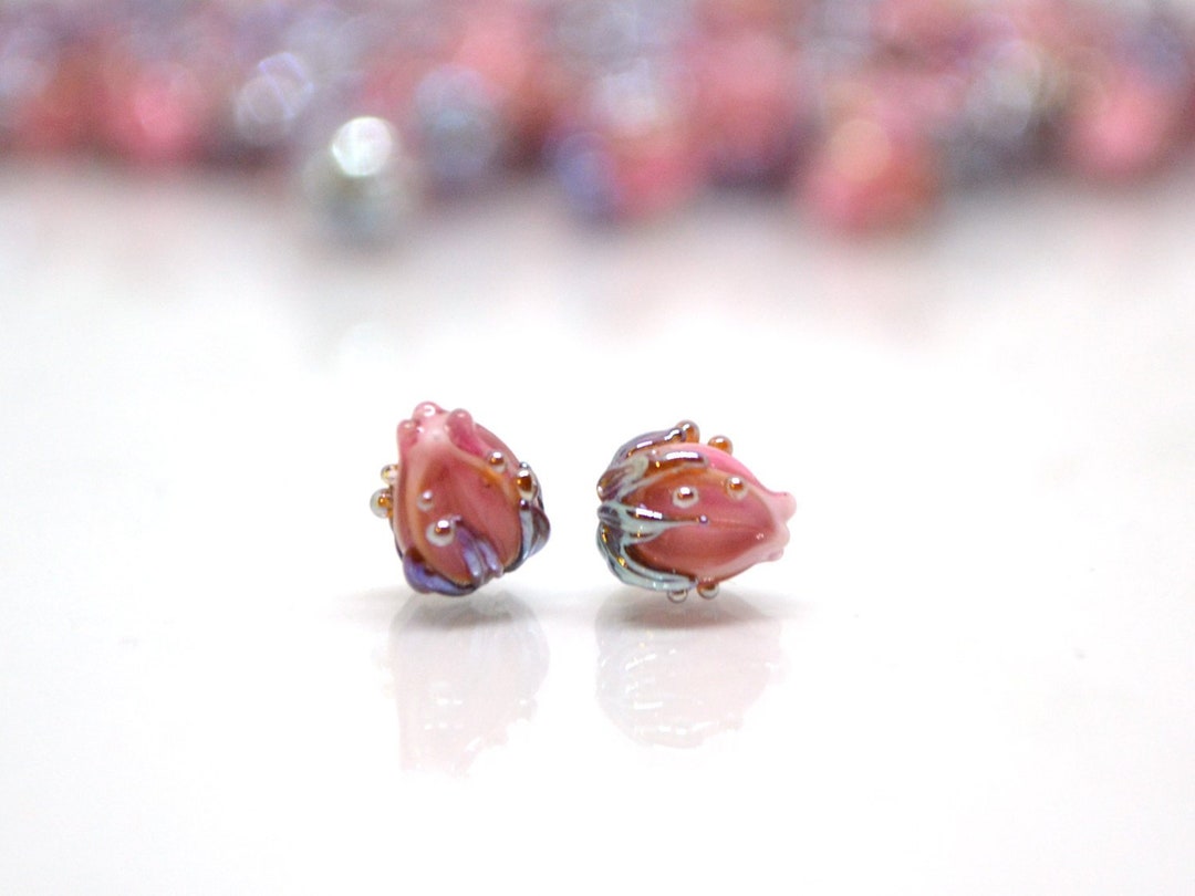 Blush Pink Flower Beads, 7mm Glass Beads, Tiny Flower Beads, Half ...