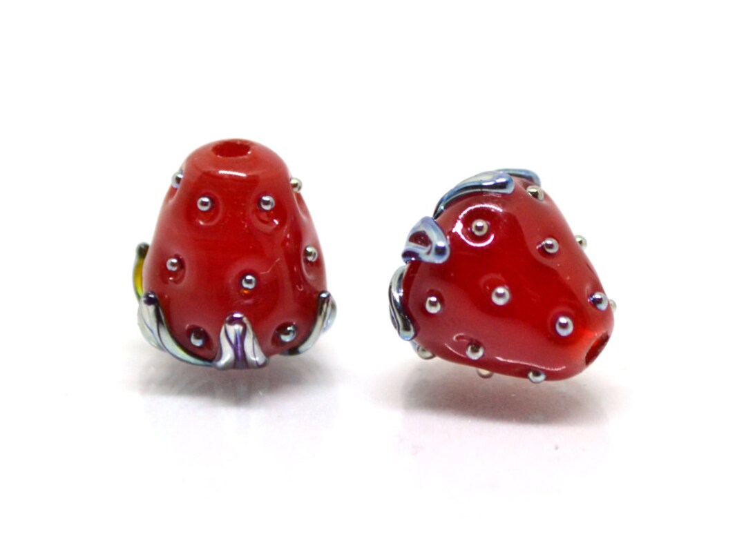 Big 12mm Strawberry Lampwork Beads, Red Glass Berry, Glass Strawberry ...