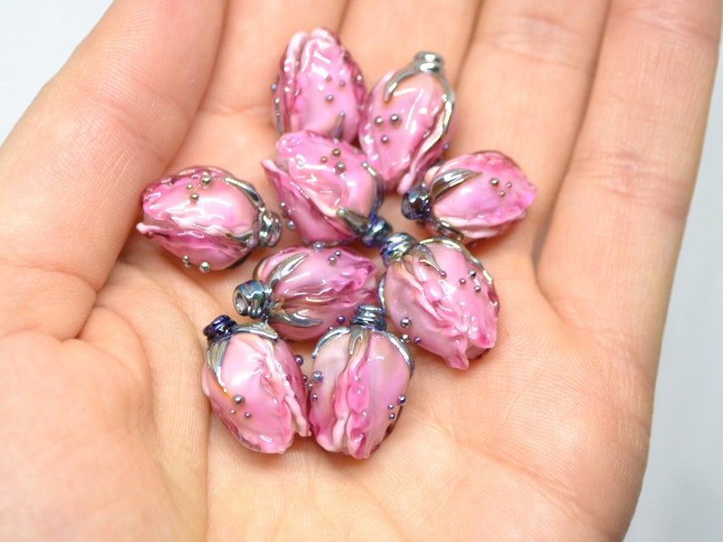 Amazing Pink Lampwork Flower Beads Pink White Glass Floral - Etsy