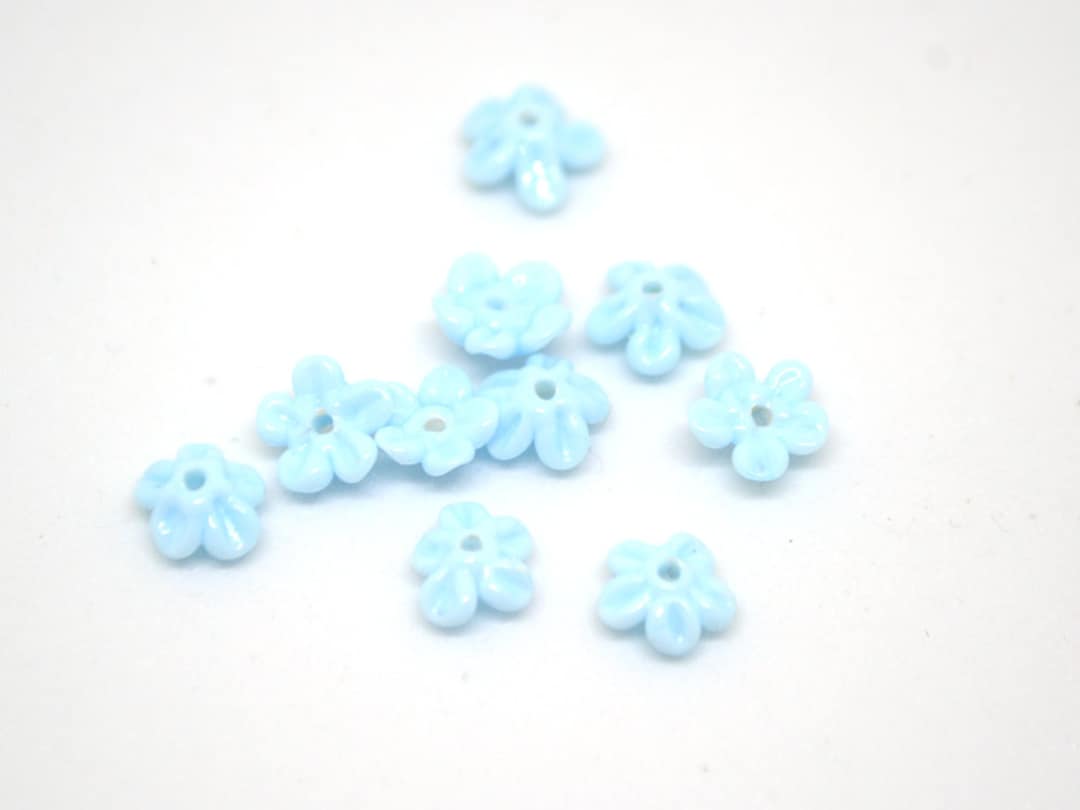 Opaque Blue Mini Flower Beads, Blue Spacer Beads, Wedding Lampwork ...