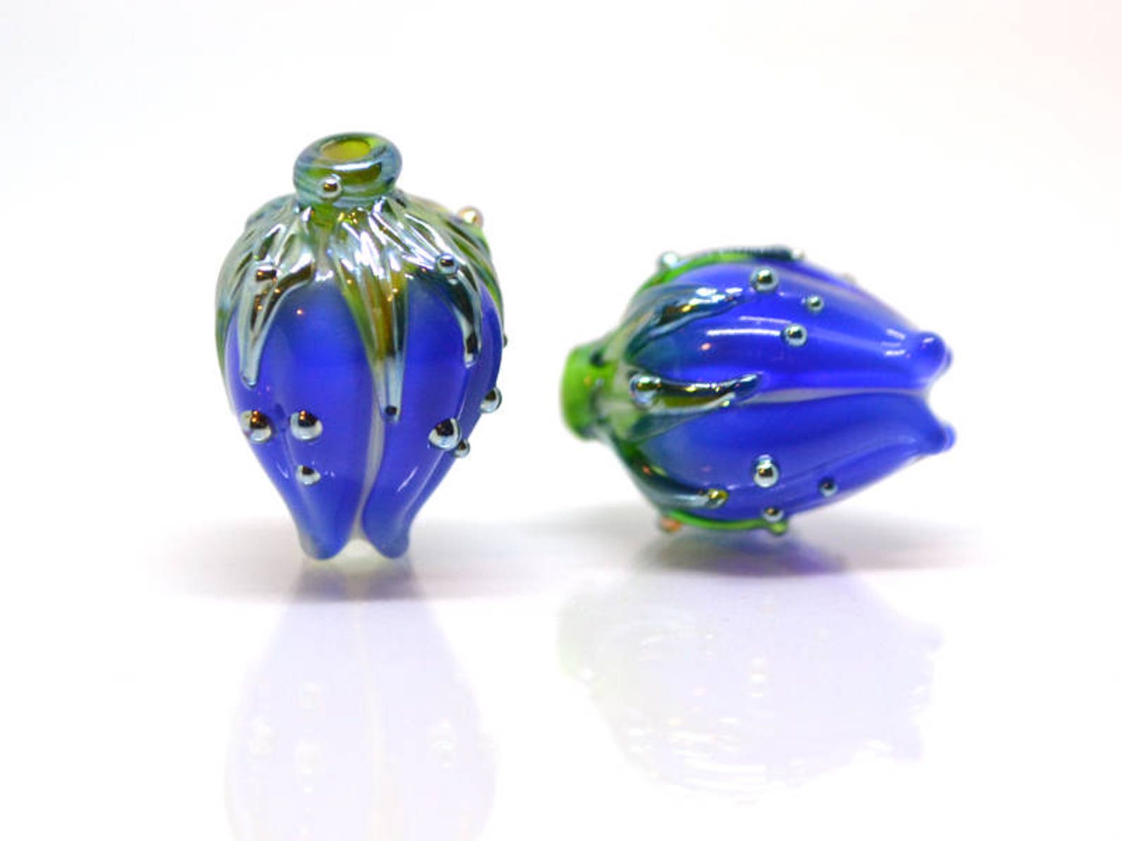 Cobalt Blue Glass Flower Beads for Jewelry Blue Flower Earrings Blue ...