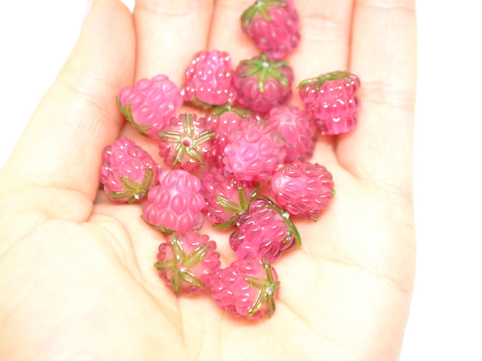 Bright Pink Lampwork Raspberry Frost Glass Berries Lampwork - Etsy