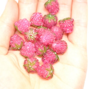 Bright Pink Lampwork Raspberry, Frost Glass Berries, Lampwork ...