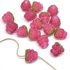 Bright Pink Lampwork Raspberry, Frost Glass Berries, Lampwork ...