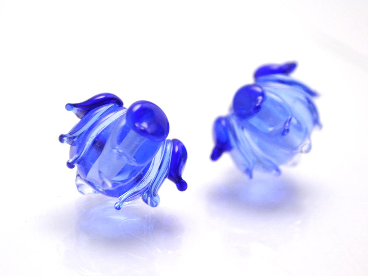 Blue Flower Bead Lampwork Flower Transparent Beads Wedding Jewelry ...