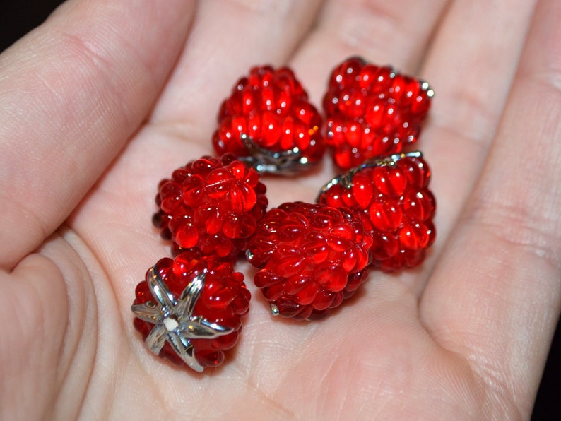 Red Silver Lampwork Raspberry Red Glass Berries Gloss - Etsy