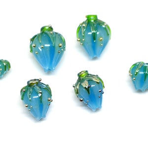Powder Blue Glass Beads, Handmade Glass Beads, Lampwork Flower Beads ...