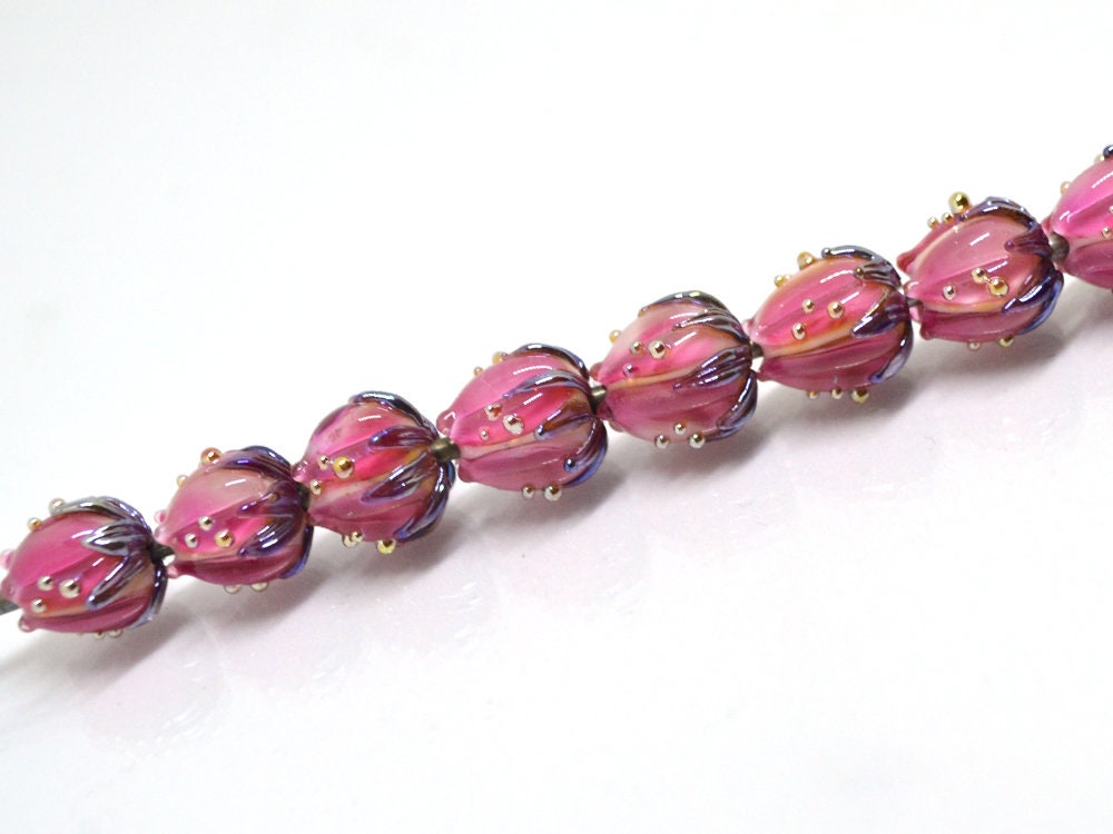 Bright Pink Flower Beads Silver 10mm Flower Beads Lampwork - Etsy Canada
