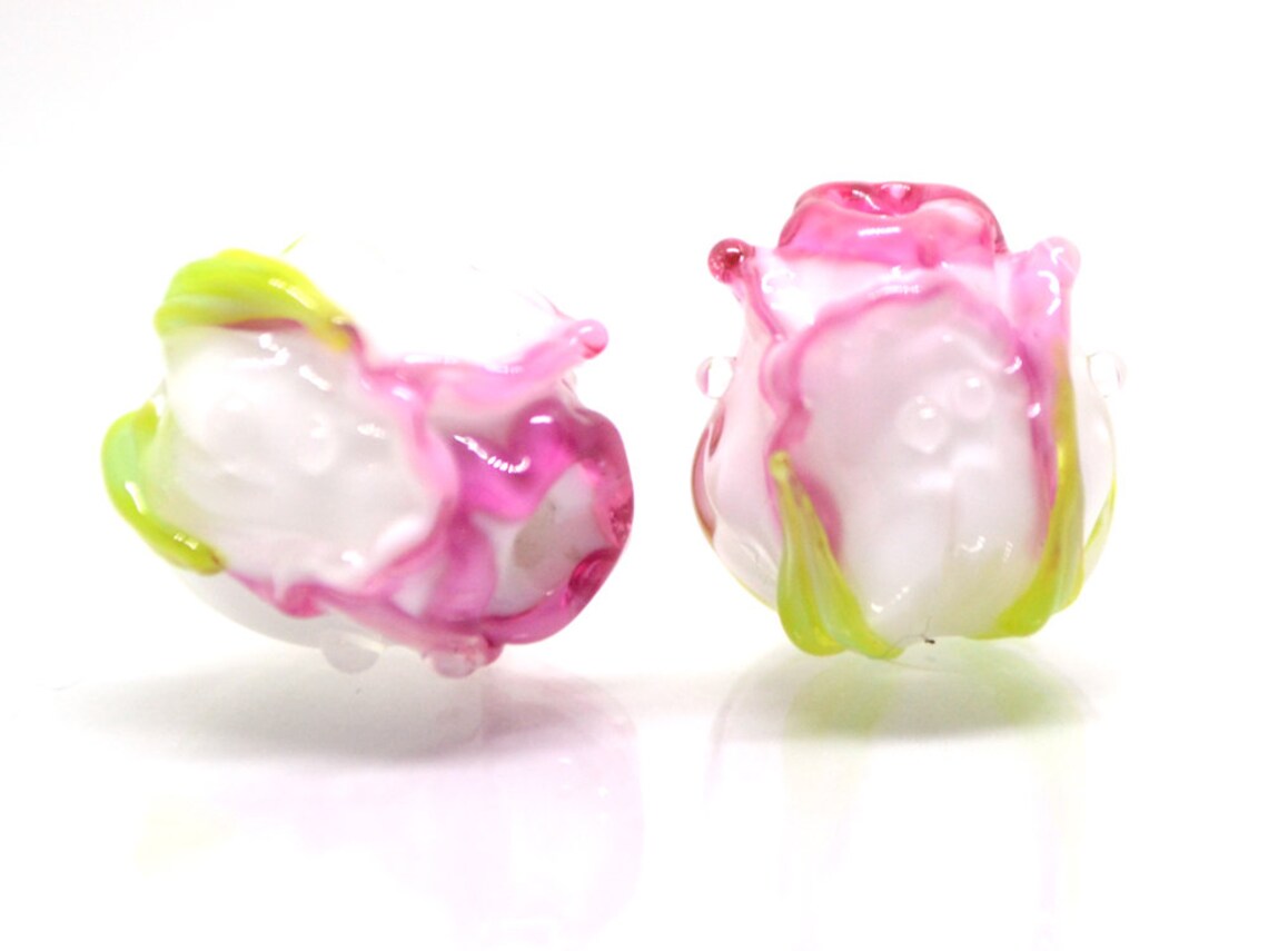 Amazing Pink White Rose Bud Beads Lampwork Rosebud Glass - Etsy