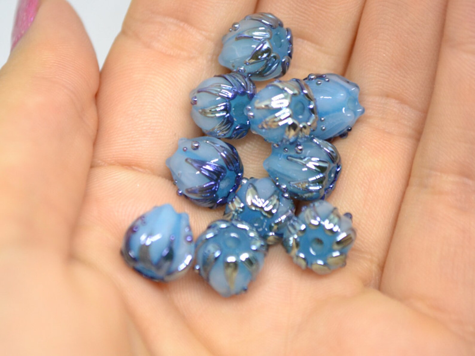 Pastel Blue Flower Beads Silver 10mm Glass Beads Flower - Etsy