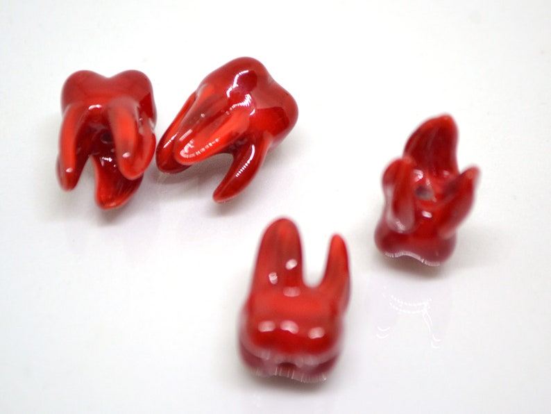 Red Tooth Beads, Red Molar Beads, Glass Root Tooth Beads, Dentist Gift ...