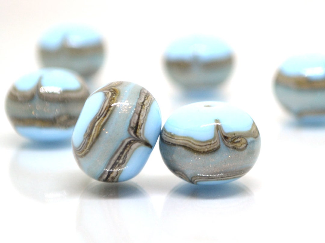 Blue Venetian Glass Beads, Sky Blue Gold Murano Glass Beads, Pastel ...