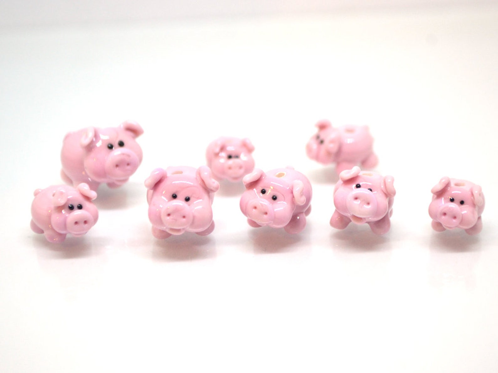 Lampwork Pig Beads, Pink Glass Pig, Lampwork Piggy, Glass Piggie, Farm ...