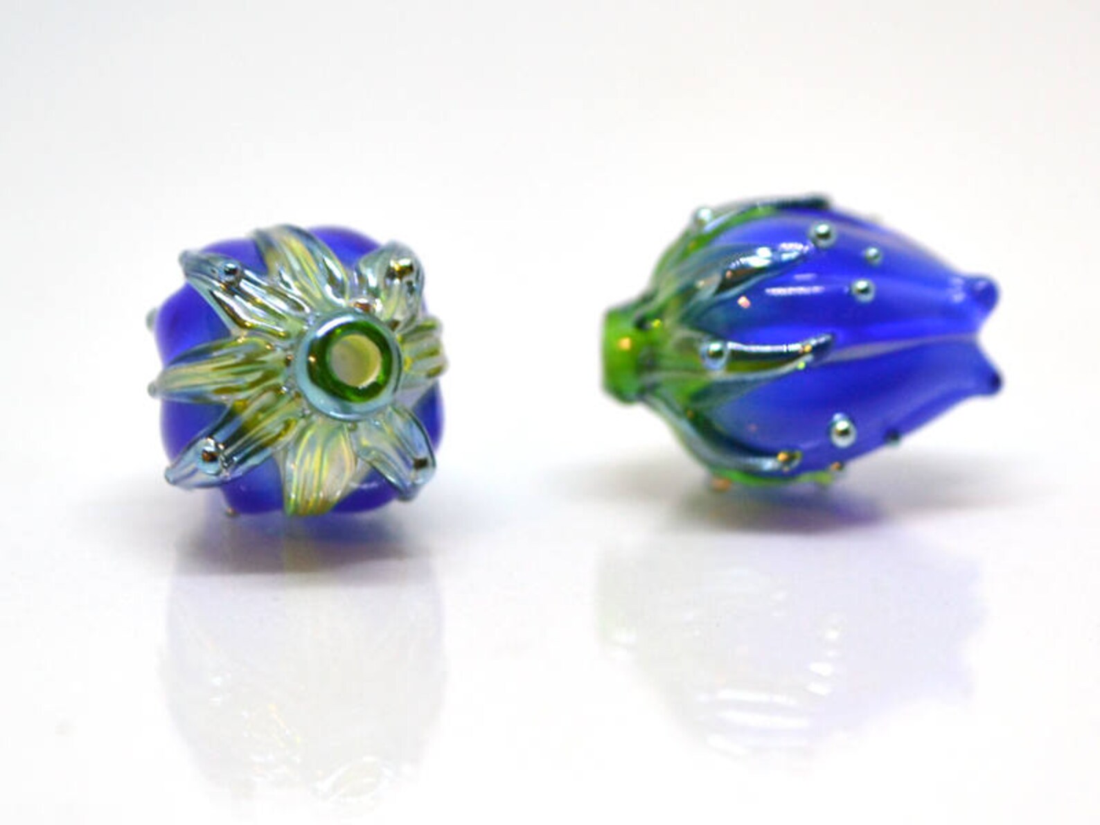 Cobalt Blue Glass Flower Beads for Jewelry Blue Flower Earrings Blue ...