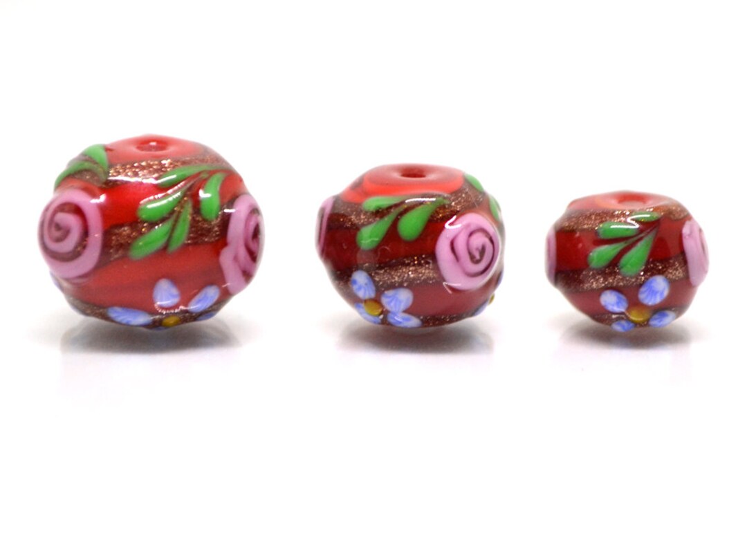 Dark Red Glass Beads, Ethnic Beads, Venetian Glass, Bordeaux Beads, Set ...