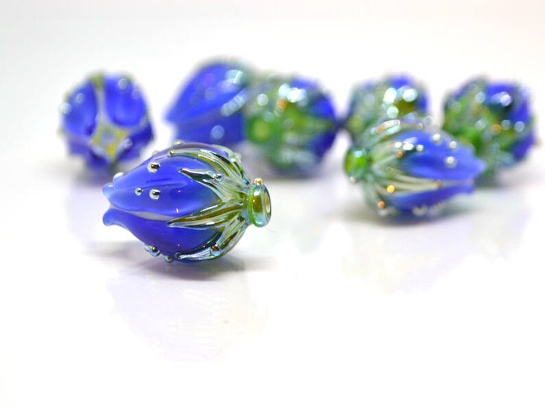 Cobalt Blue Glass Flower Beads for Jewelry Blue Flower Earrings Blue ...