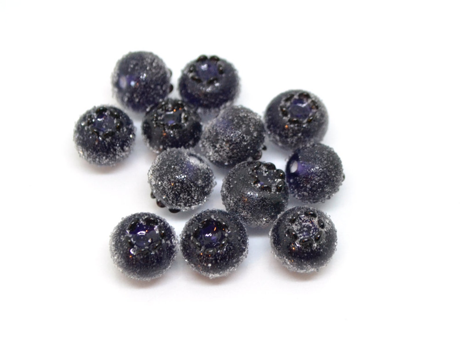Dark Purple Glass Berries, Frost Berry Beads, Lampwork Blueberry ...