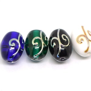 Cobalt Blue Rice Glass Beads Silver Curles, Barrel Oval Lampwork Beads ...