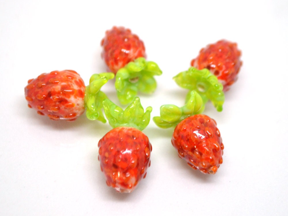 Red Lampwork Strawberry, Berry Glass Beads, Lampwork Berries, Berry ...