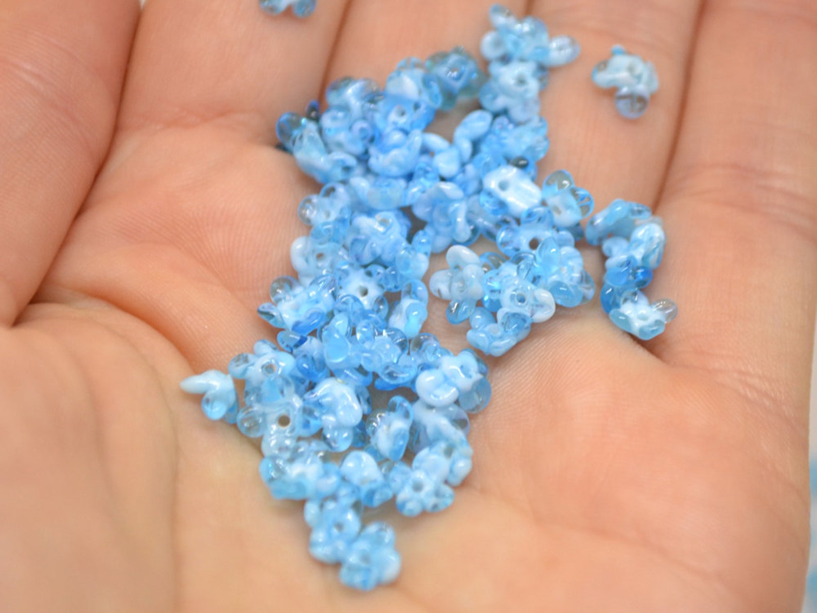 Blue Flower Beads Aqua Blue Sky Beads Mini Flower Beads Small | Etsy