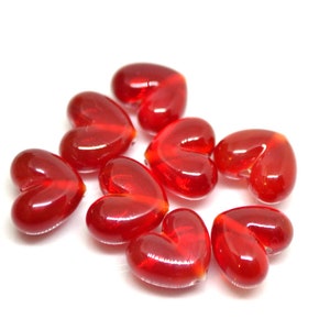Small Red Heart Beads, Lampwork Heart, Flat Heart Beads, Red Glass ...