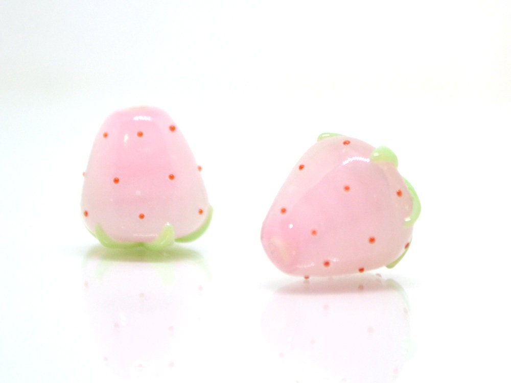 Pink Strawberry Glass Beads Lampwork Berries Lampwork - Etsy UK