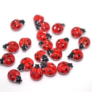 Lampwork Ladybug Beads, Glass Ladybug, Half-drilled Beads, Glass Red ...