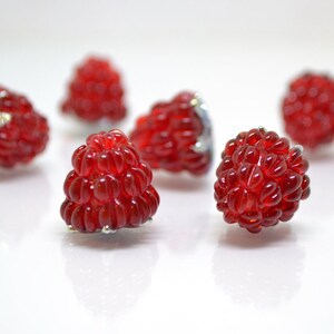 Red Silver Lampwork Raspberry, Red Glass Berries, Gloss Lampwork Beads ...