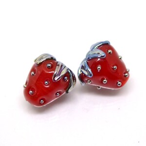 Big 12mm Strawberry Lampwork Beads, Red Glass Berry, Glass Strawberry ...
