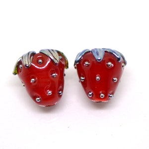 Big 12mm Strawberry Lampwork Beads, Red Glass Berry, Glass Strawberry ...
