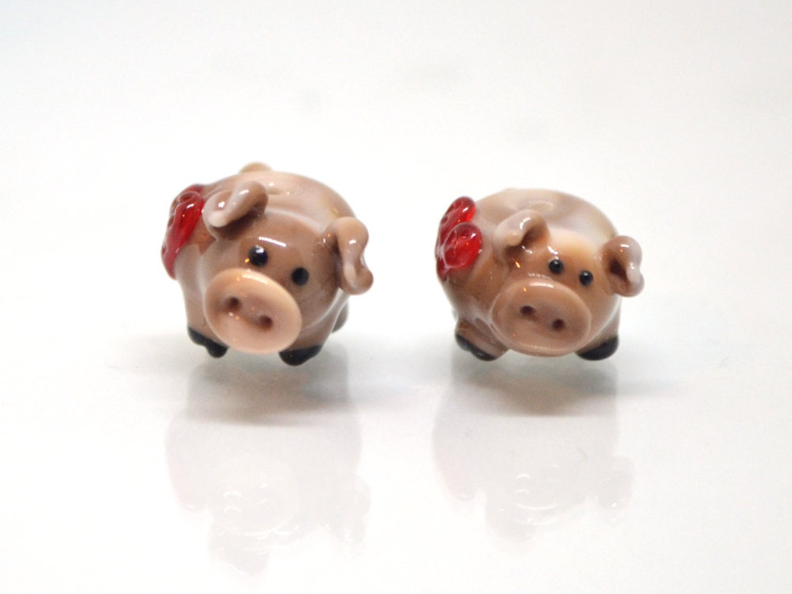 Glass Beige Pig Beads Beige Animal Glass Beads Tiny Pig - Etsy