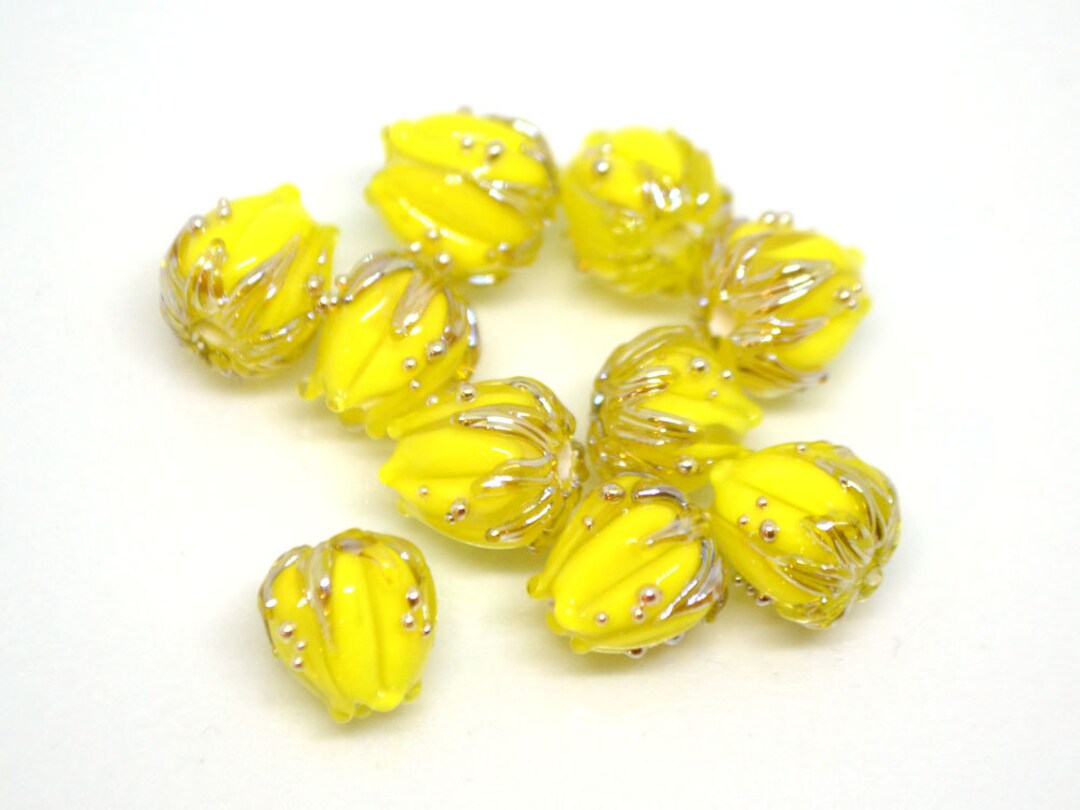 Yellow Flower Bead, 10mm Flower Bead, Yellow Flower Spacer, Sunshine ...