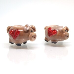 Glass Beige Pig Beads, Beige Animal Glass Beads, Tiny Pig Miniature ...