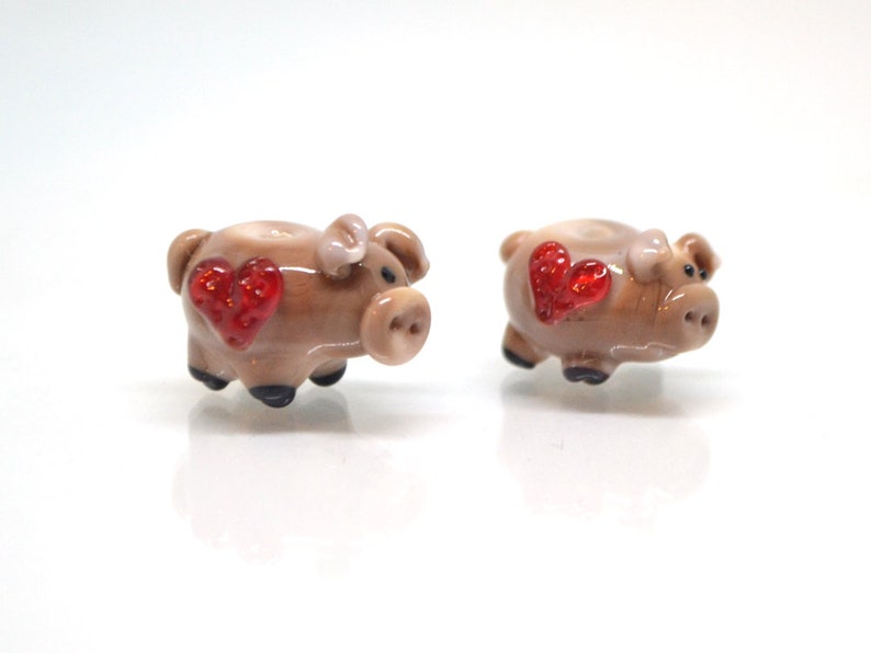 Glass Beige Pig Beads, Beige Animal Glass Beads, Tiny Pig Miniature ...