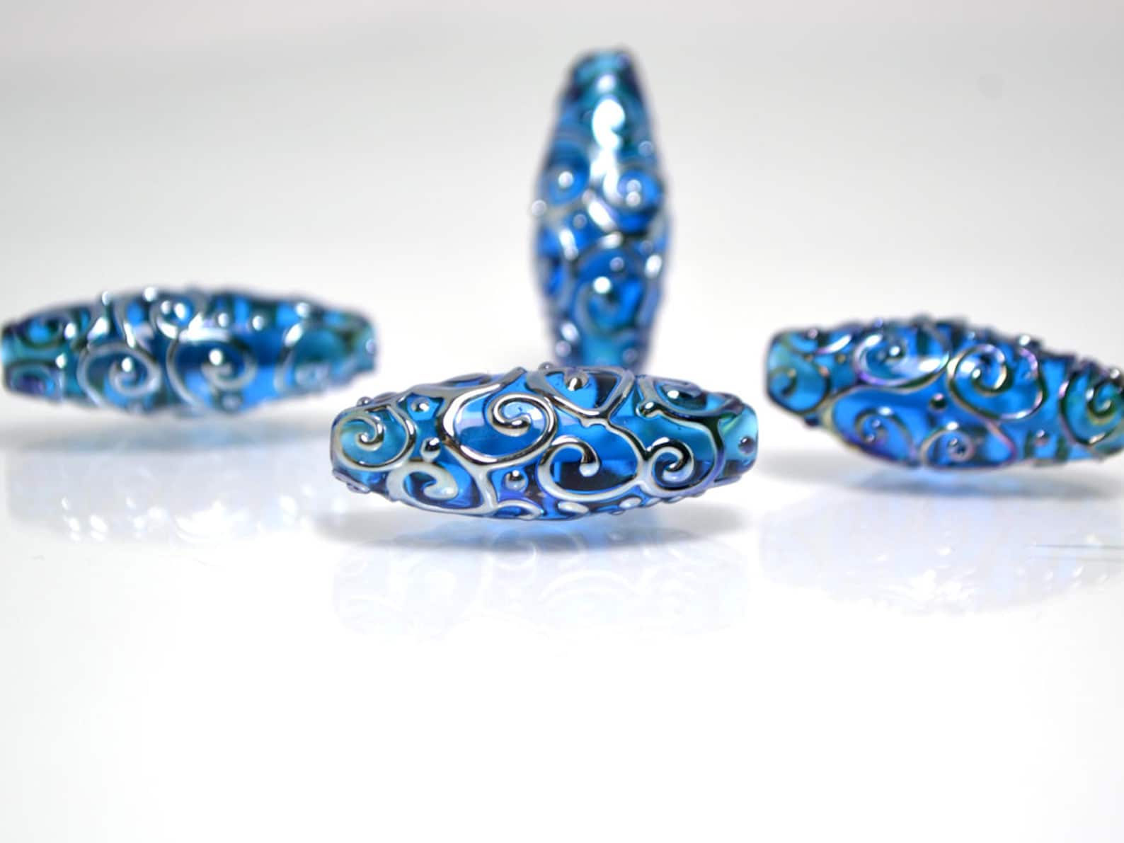 Lampwork Glass Handmade Bead Rhombus Oval Bead Swirl Aqua - Etsy