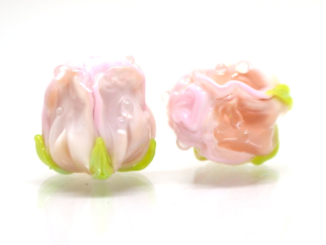 Pink Powder Rosebud Beads, Blush Pink Floral Lampwork, DIY Jewelry ...