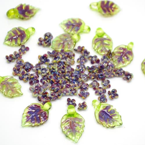 Leaf Flower Set Beads Lampwork Handmade Glass Leaves Small - Etsy