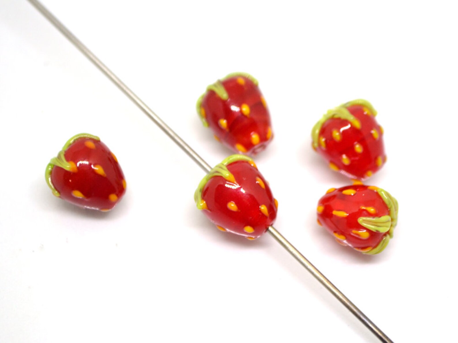 Red Strawberry Lampwork Beads, Glass Berries, Lampwork Strawberry ...