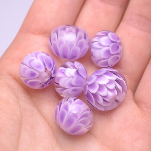 Lavender White Rosebud Beads Purple Flower Lampwork Glass Etsy