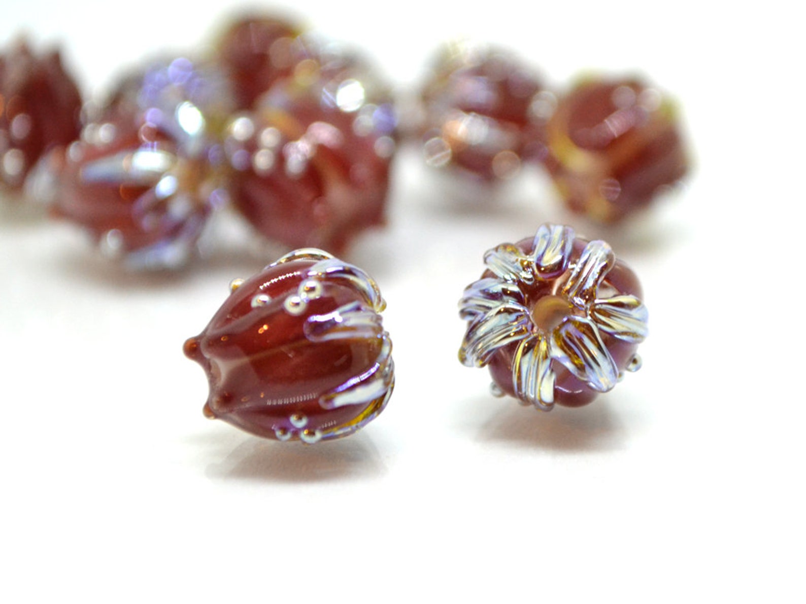 Flower Lampwork Bead 10mm Dark Red Flower Bud With Silver - Etsy