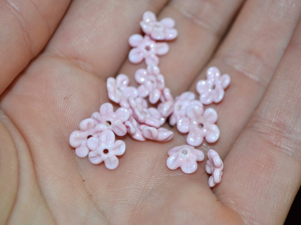 Opaque pink Mini flower beads Pink spacer beads Wedding | Etsy