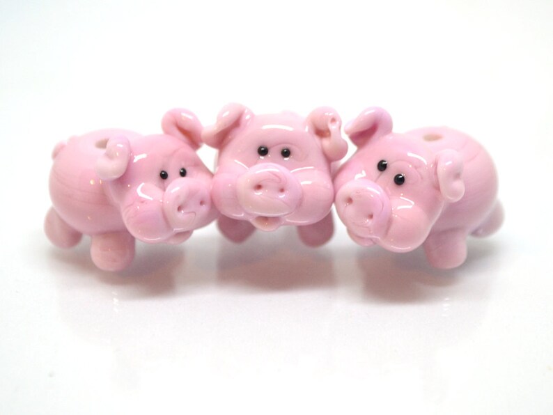 Lampwork Pig Beads Pink Glass Pig Lampwork Piggy Glass | Etsy