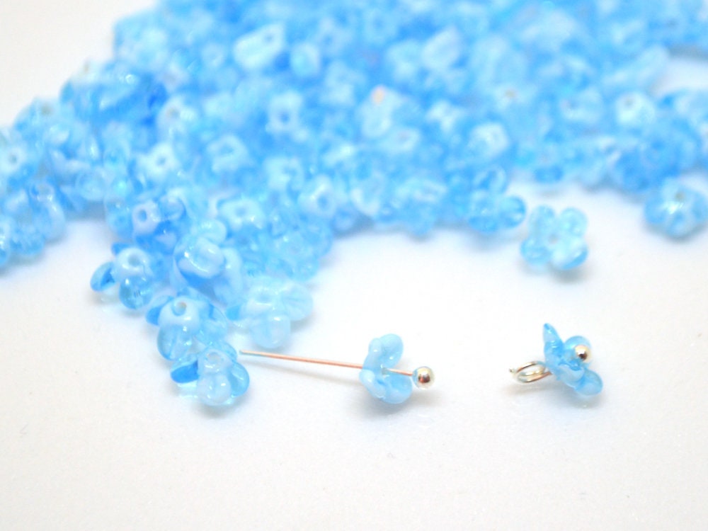 Blue Flower Beads Aqua Blue Sky Beads Mini Flower Beads Small Flower ...