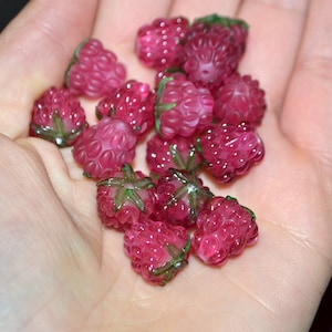 Bright Pink Lampwork Raspberry, Frost Glass Berries, Lampwork ...
