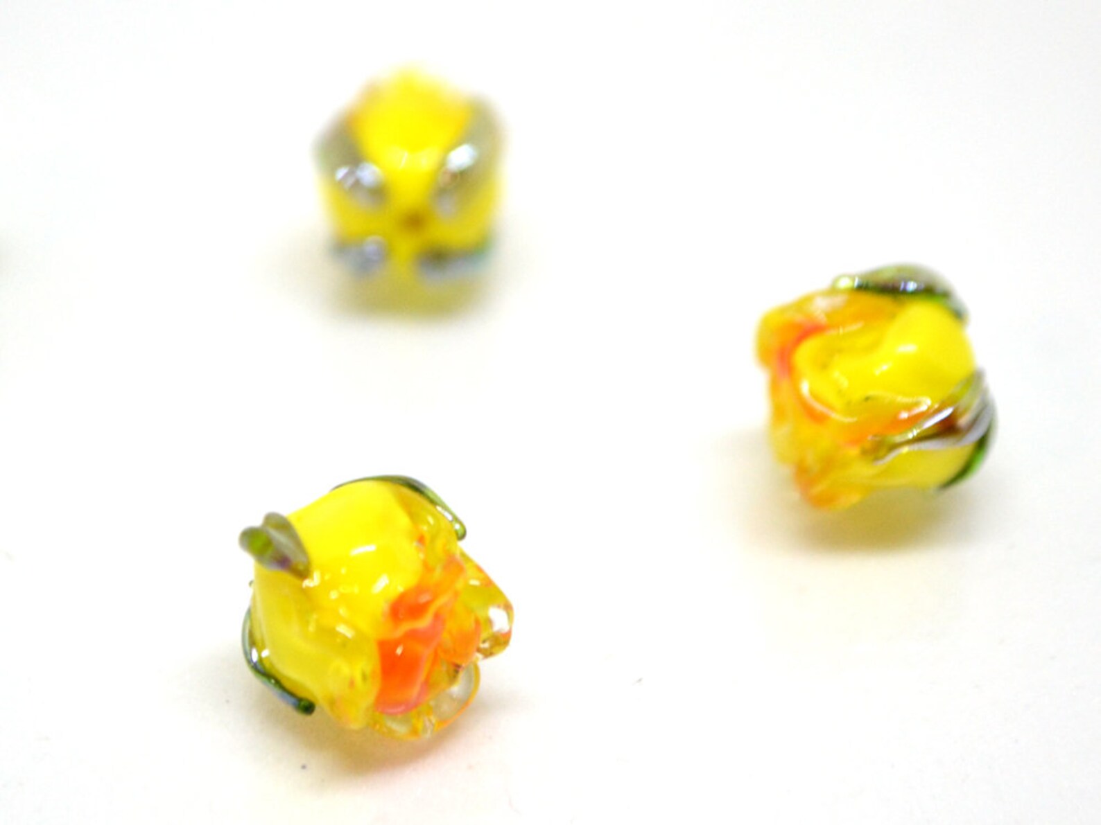 Yellow Orange 8mm Rosebud Beads, Summer Floral Lampwork, Rose Beads ...