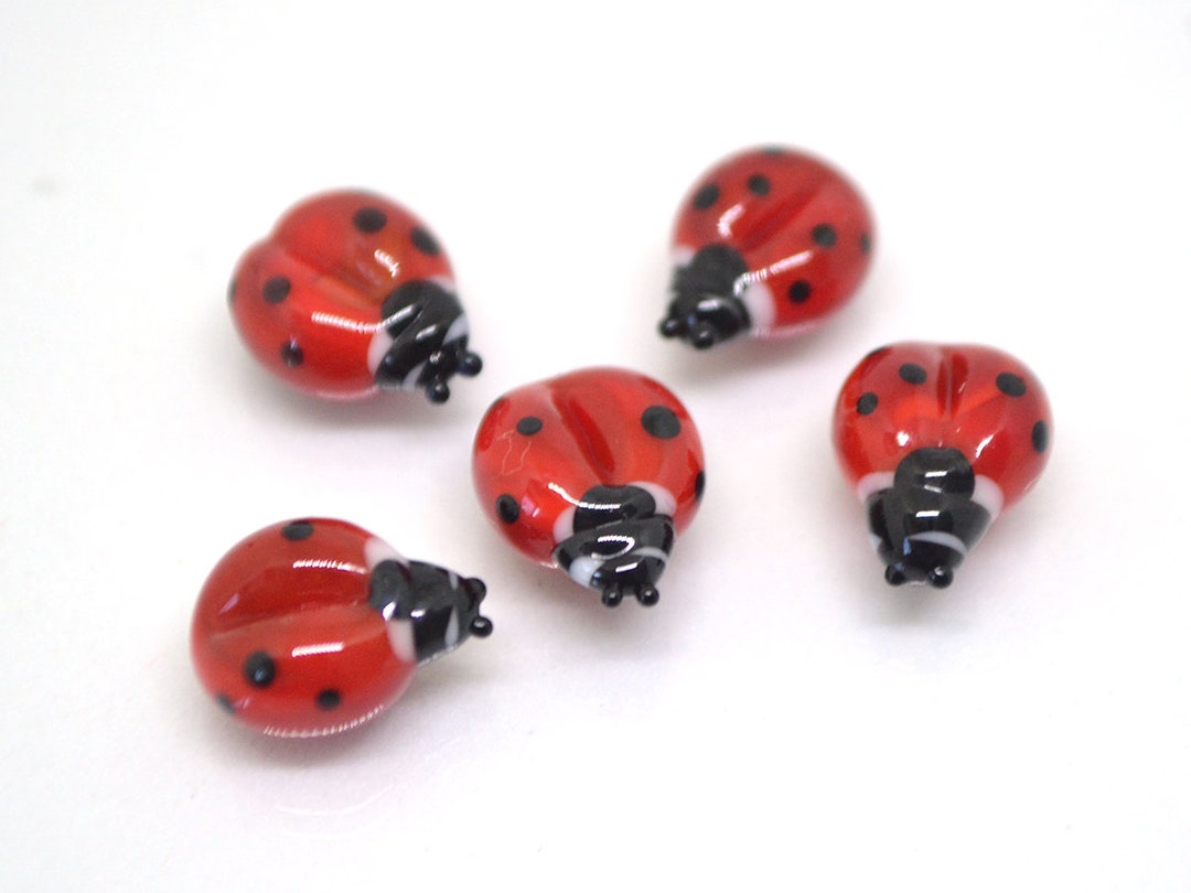 Lampwork Ladybug Beads, Glass Ladybug, Half-drilled Beads, Glass Red ...