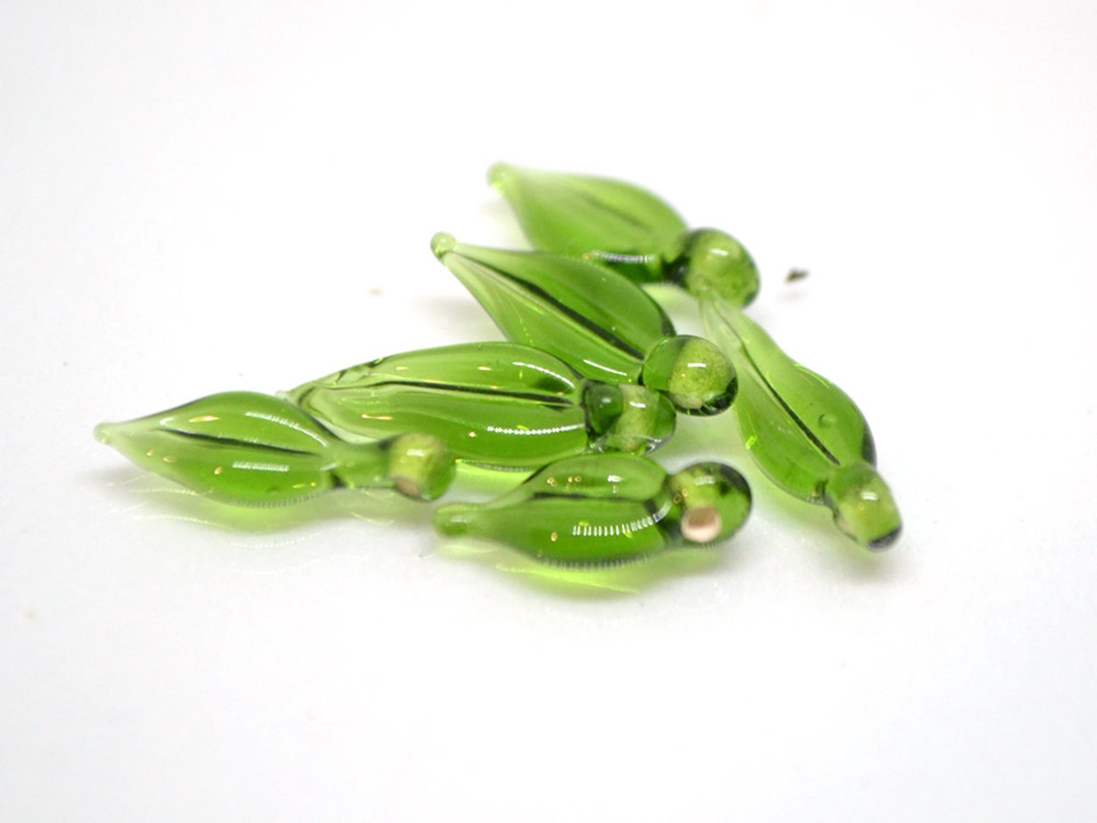 Green Lampwork Leaf Beads Glass Leaves Top Drilled Leaf Beads - Etsy