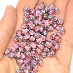 Blush Pink Flower Beads, 7mm Glass Beads, Tiny Flower Beads, Half ...